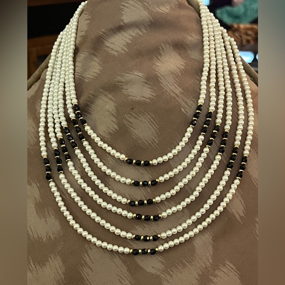 Source Unknown | Jewelry | 6 String Tiered Necklace White Black And ...